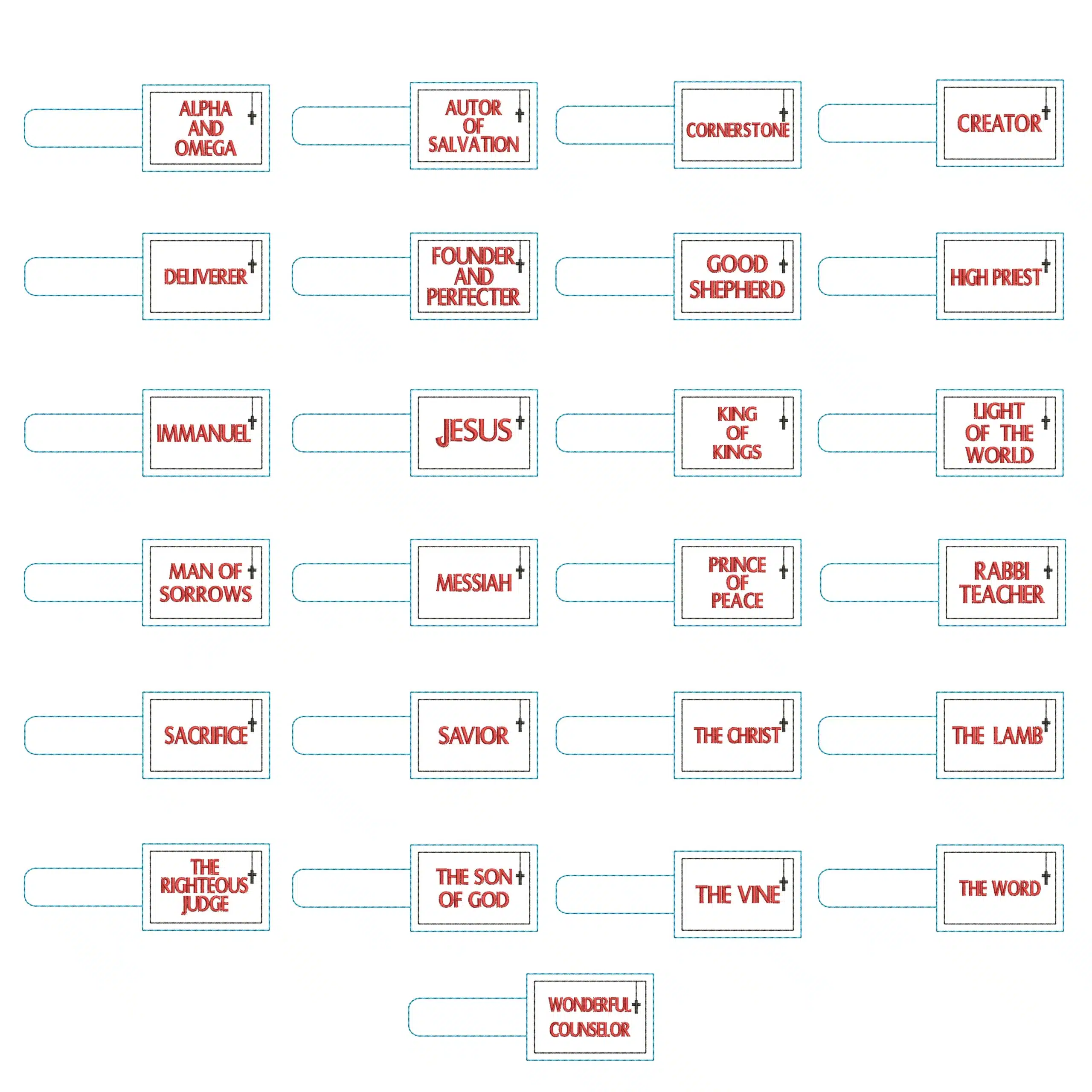Jesus Names Digital Machine Embroidery Design Set – Key Fob, Eyelet ...