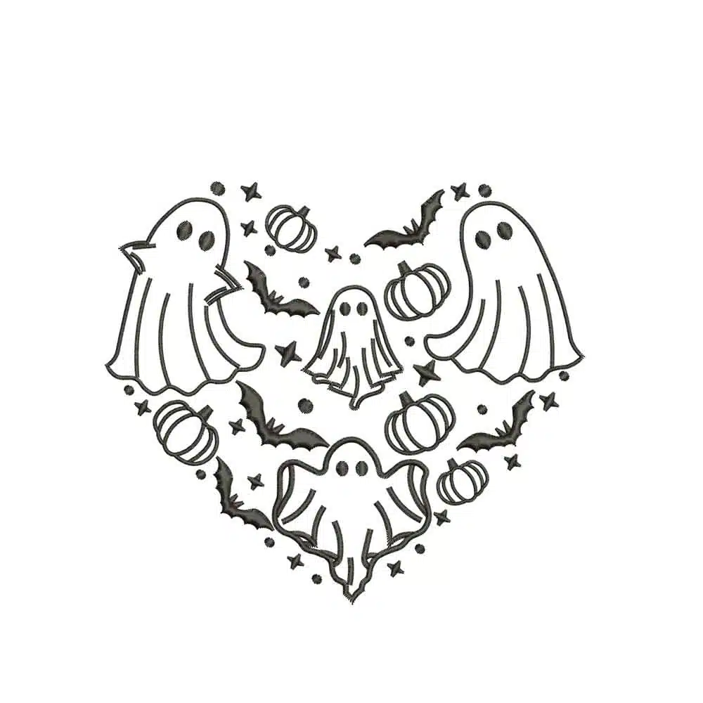 Halloween Heart Boo Embroidery Design – Ghosts, Pumpkins & Bats ...
