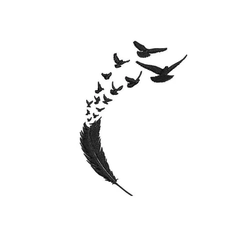 Feather with Flying Birds Embroidery Design | Inspirational Bird Tattoo ...
