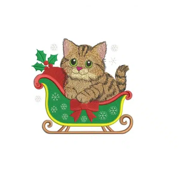 Christmas Cat Sleigh - Sarastockdesigns